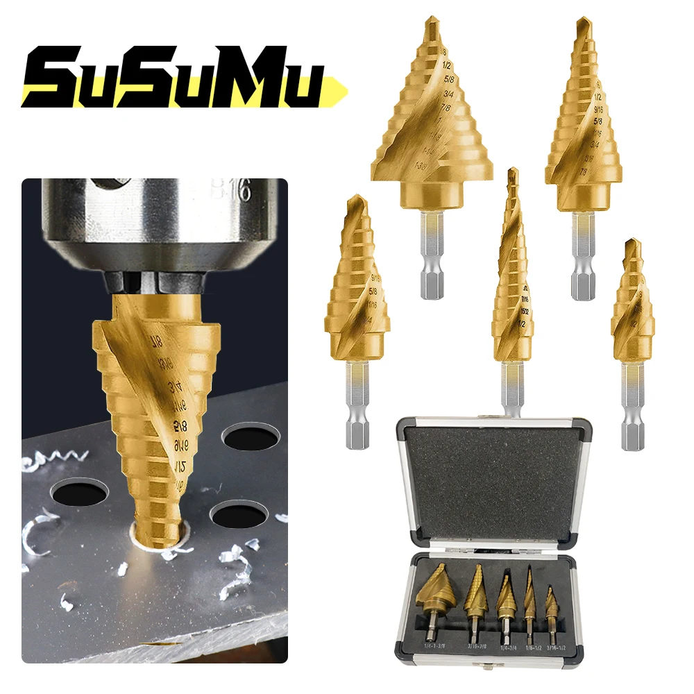 5 Pcs HSS Titanium Coated Step Drill Bit Set Multiple Hole Opener ...