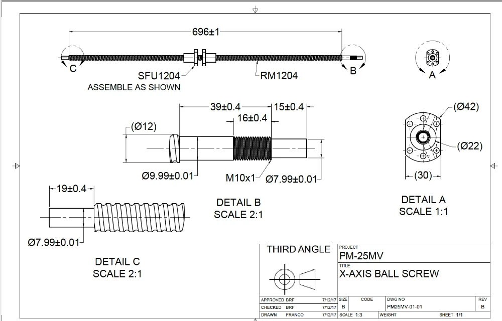 PM-25MV CNC Conversion kit Precision Matthews SFU1204 DFU1605 Balls ...