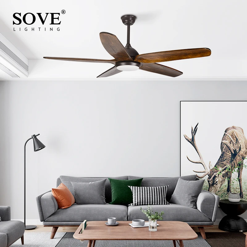 60-Inch-5-Solid-Wood-Blade-Ceiling-Fans-With-Lights-LED-20W-Wood ...