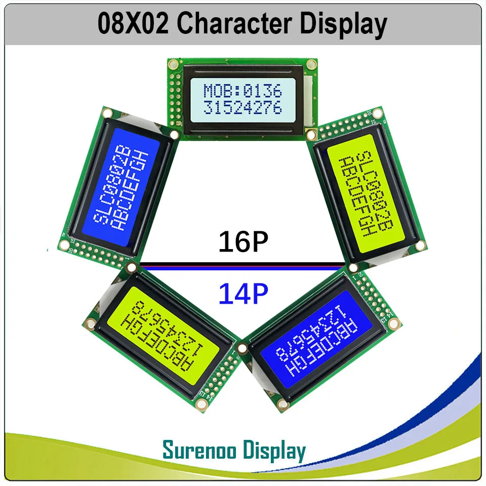 58*32mm 8*2 0802 8x2 Character Lcd Module Display Screen Lcm With ...
