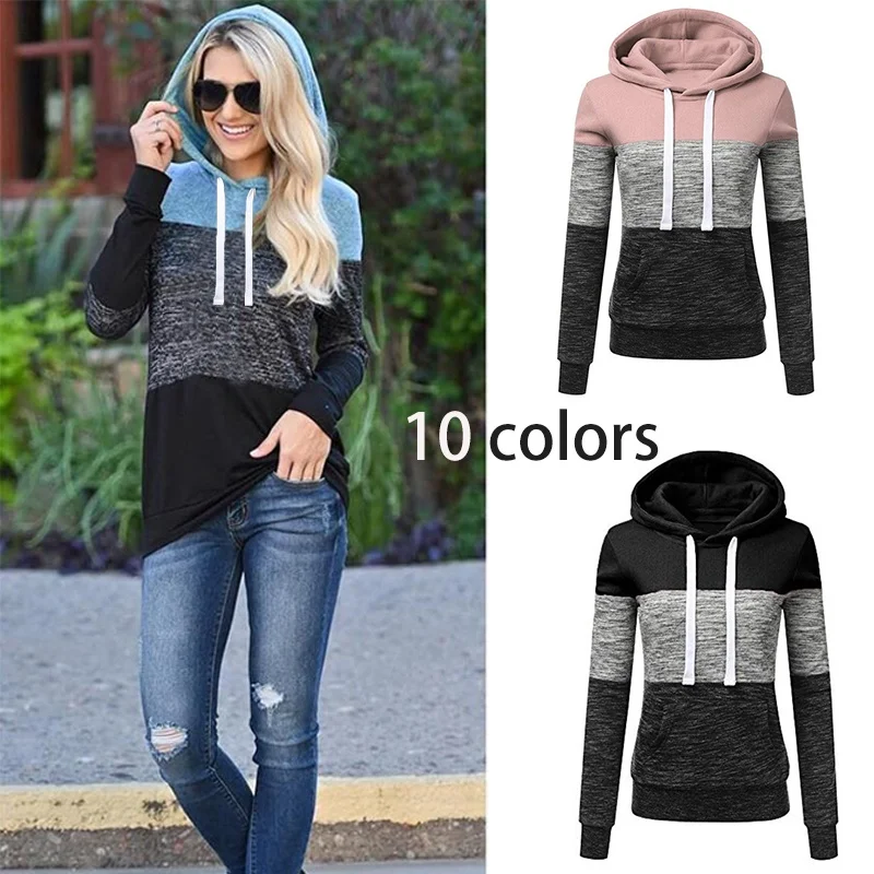 Color-Block-Hoodie-Contrast-Color-Drawstring-Hoodie-Poleron-Mujer-2021 ...