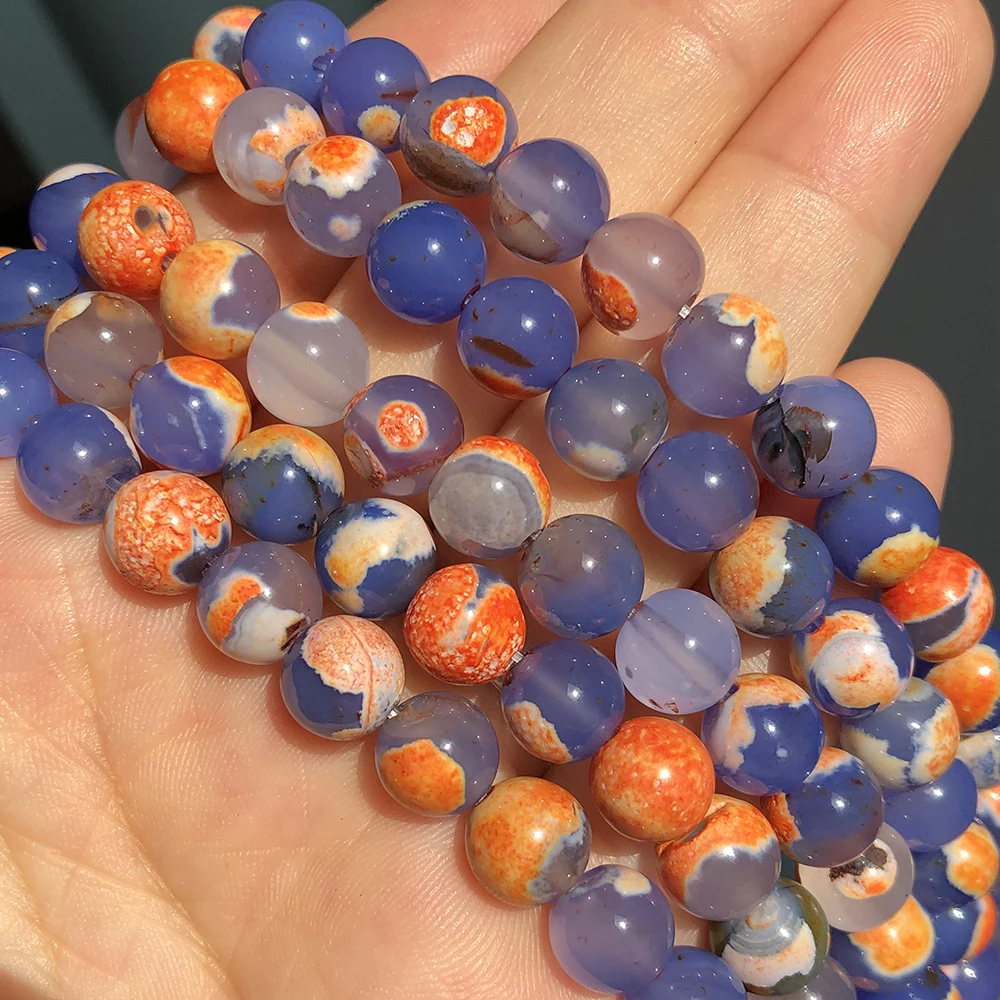 Natural-Stone-Orange-Blue-Fire-Agates-Onyx-Round-Loose-Beads-For ...