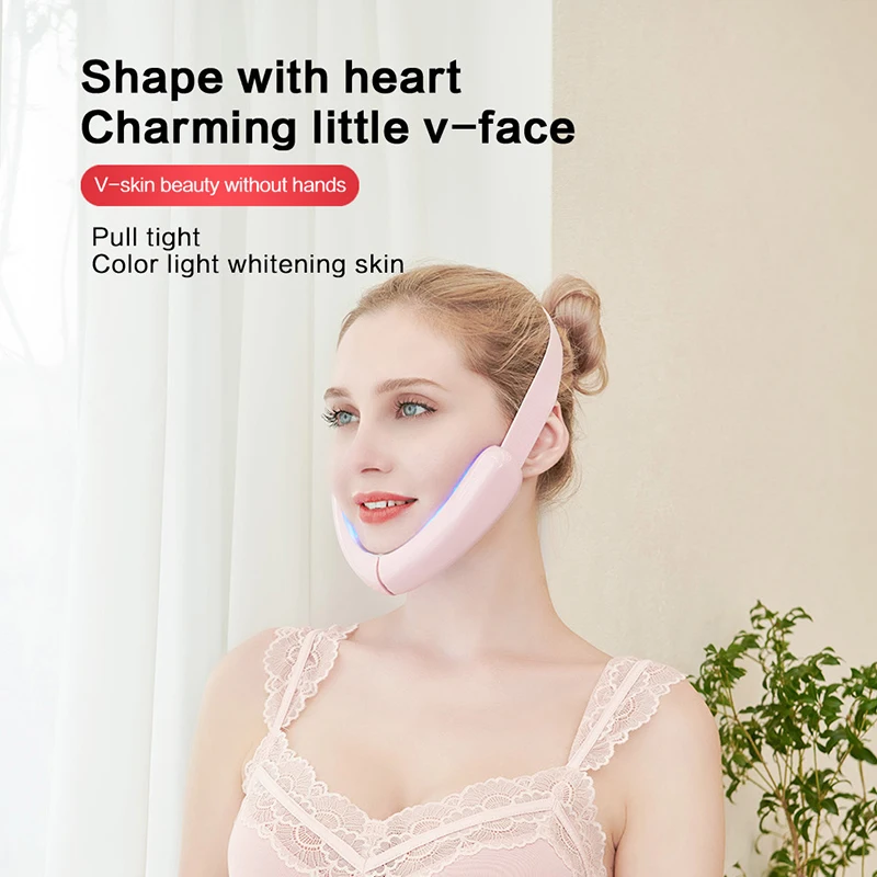 Chin V Line Up Lift face Massager Microcurrent Red Blue LED Hot Compress Therapy Face Device V ...