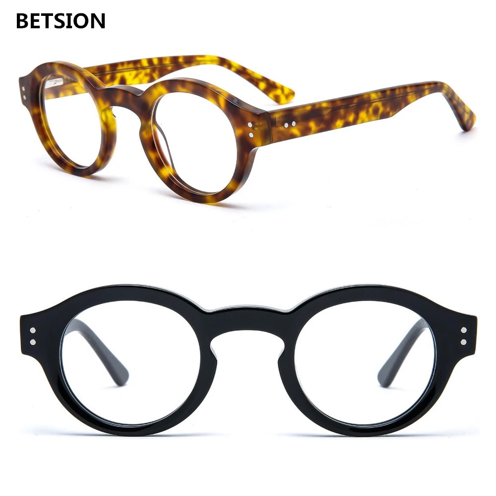 Betsion Vintage Small Oval Round Eyeglasses Frames Acetate Glasses Mens ...