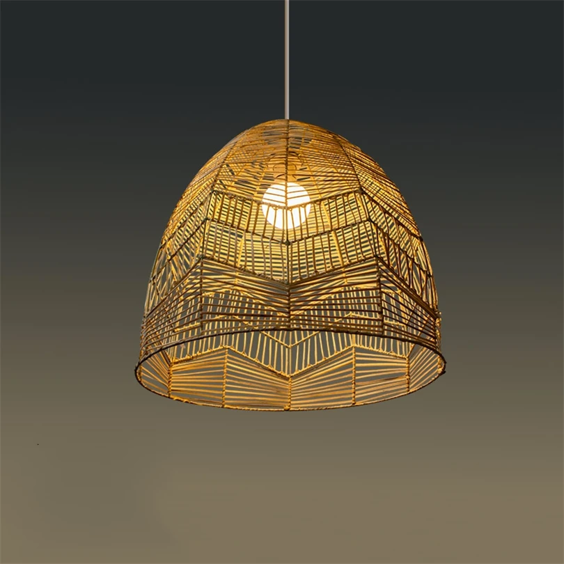 Rattan Bamboo Wave Pendant Light Fixture for Living Room Southeast Asia ...
