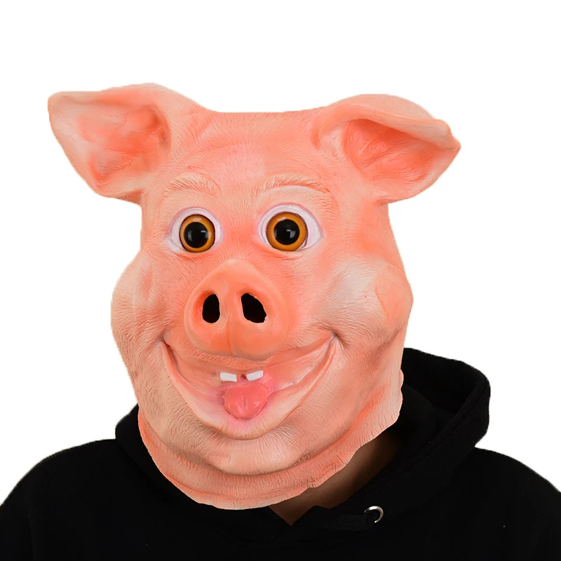 Skin Color Funny Pig Head Latex Mask Realistic Halloween Party Cosplay ...