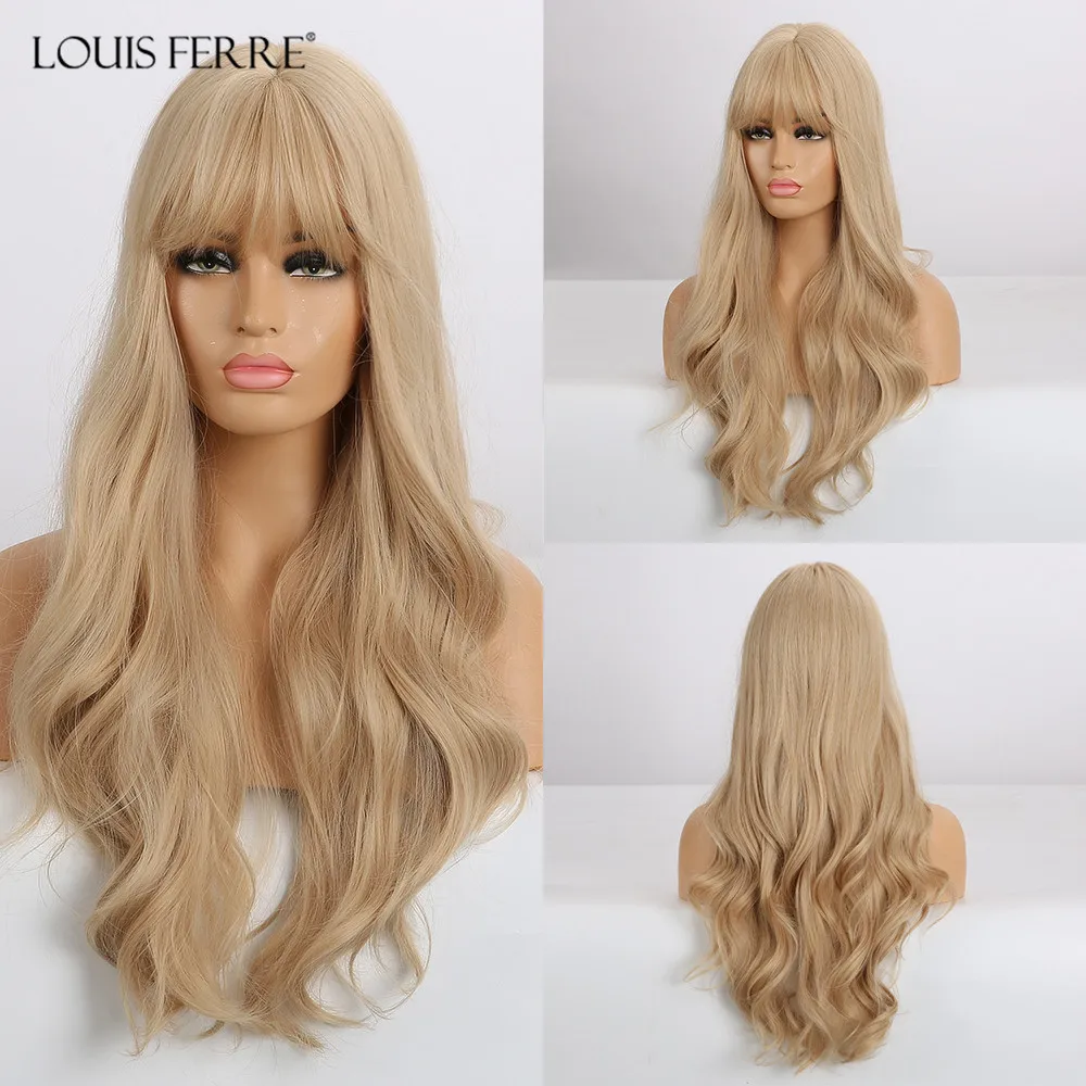 LOUIS FERRE Long Water Wavy Honey Blonde Synthetic Wigs For Black Women ...