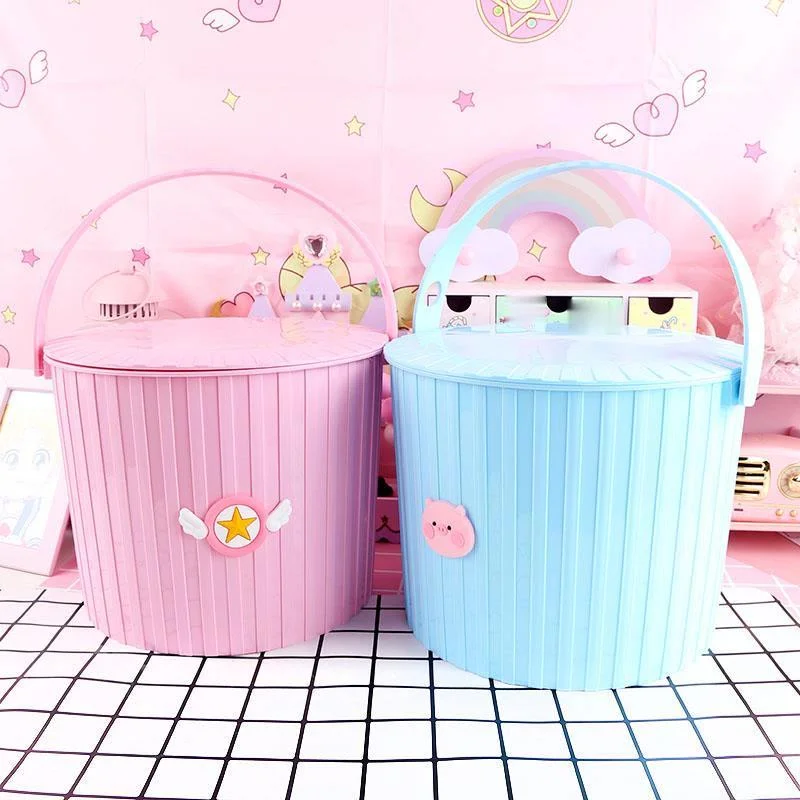 Pink Bucket With Cover Anime Card Captor Sakura Portable Bath Basket ...