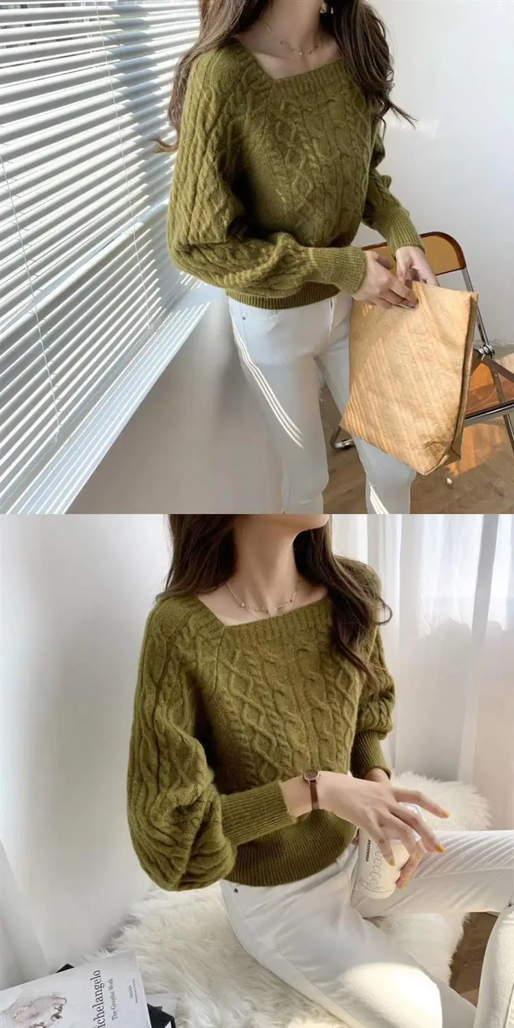 Pull,Pull à manches longues et col carré pour femme, tricot uni, Simple ...