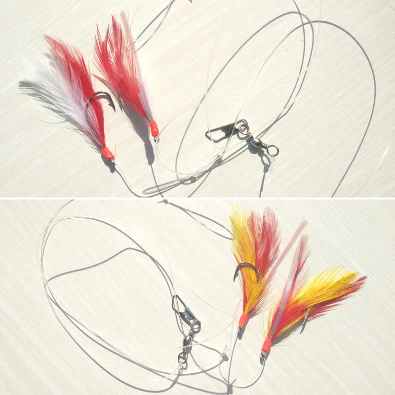 10Packs 3/0 5/0 rock cod feather rigs Flasher rig Sabiki rigs Sea ...