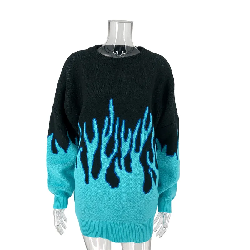 Couple Sweater Harajuku Hip Hop Flame Fire Sweaters Knit 2020 Autumn ...