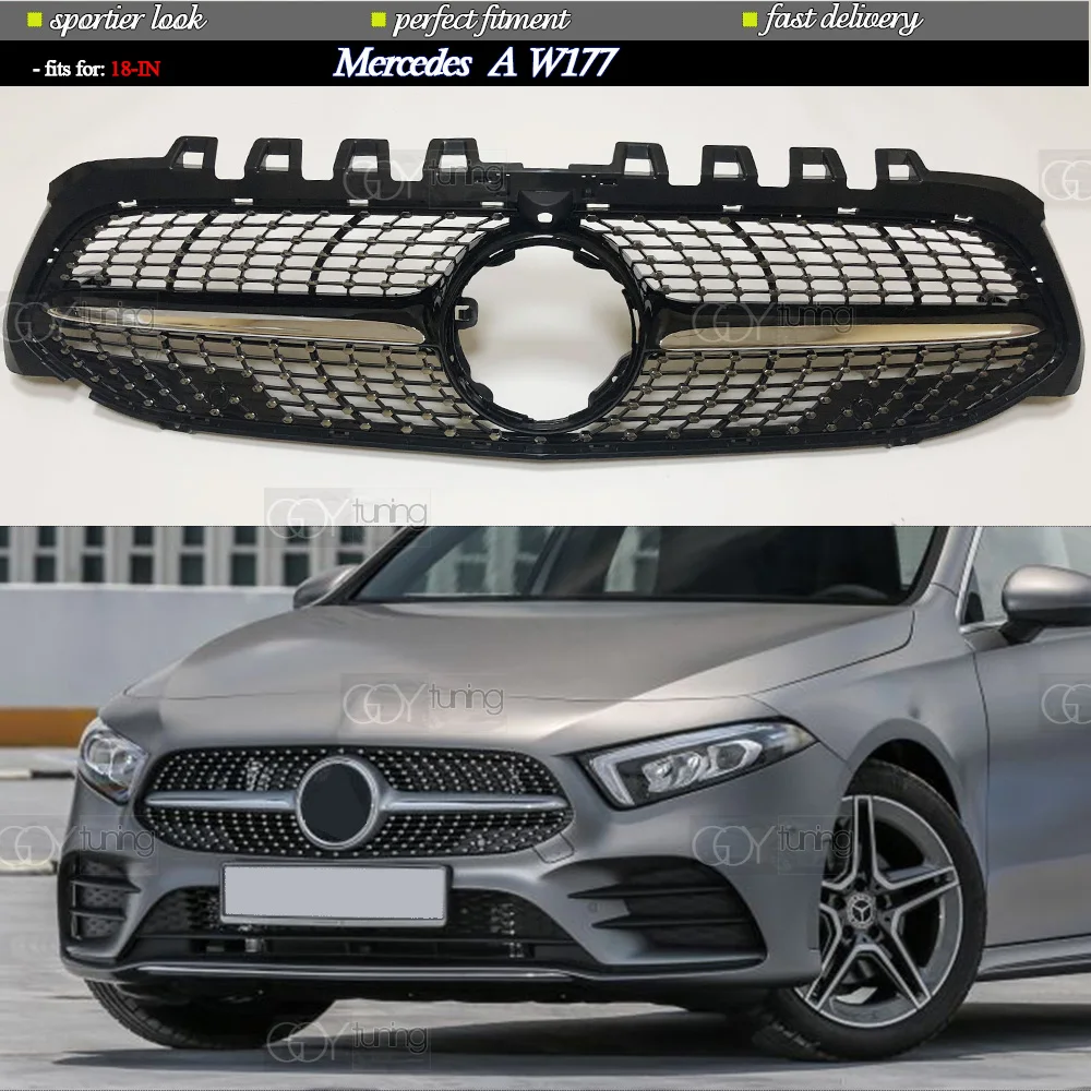 ABS-Black-Silver-Replacement-Front-Bumper-Radiator-Diamonds-Grille-Fit ...