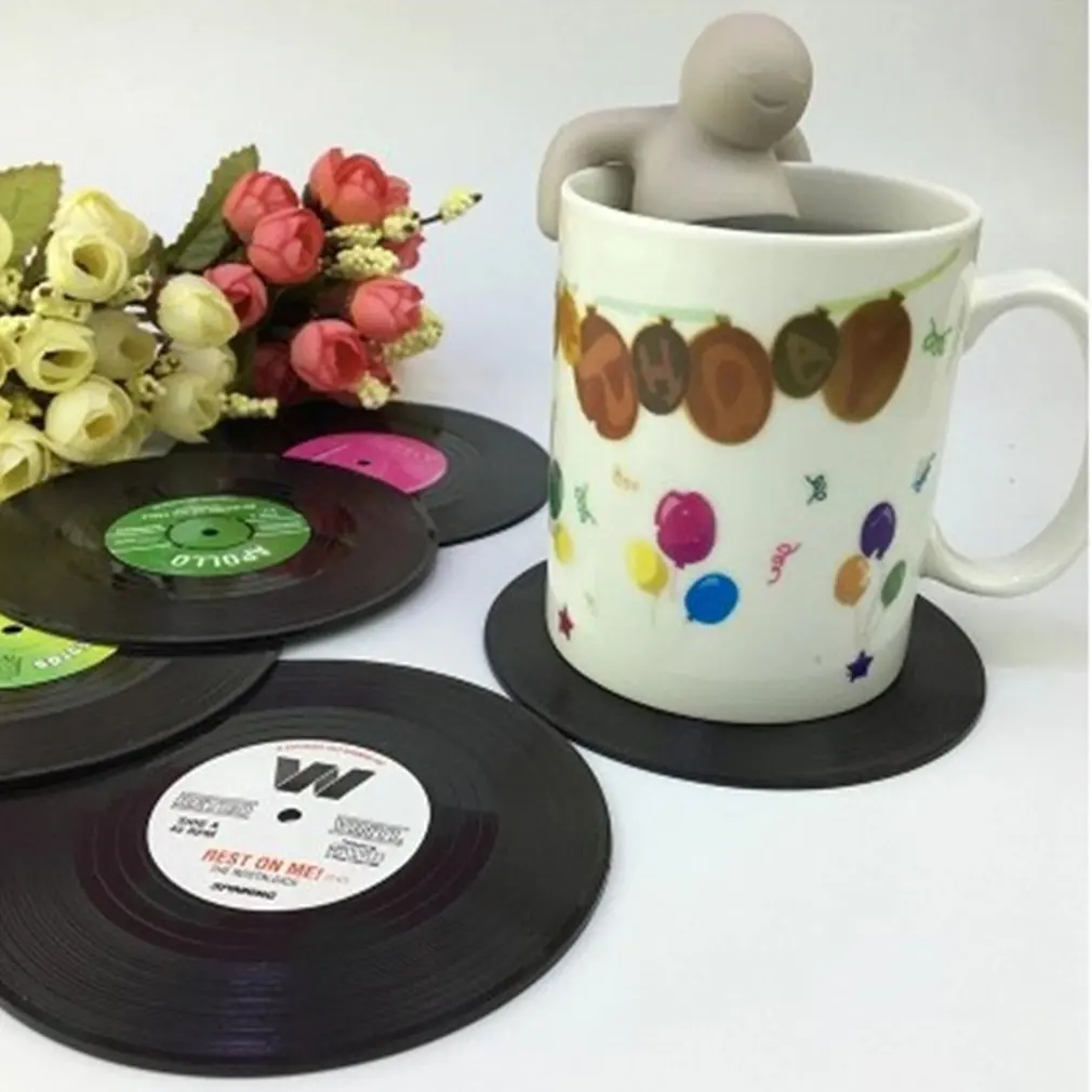 6pcs 환경 친화적 인 플라스틱 안티 슬립 실리콘 기계 레코드 코스터 레트로 비닐 Cd 패드 플레이트 열 패드 소프트 내구성