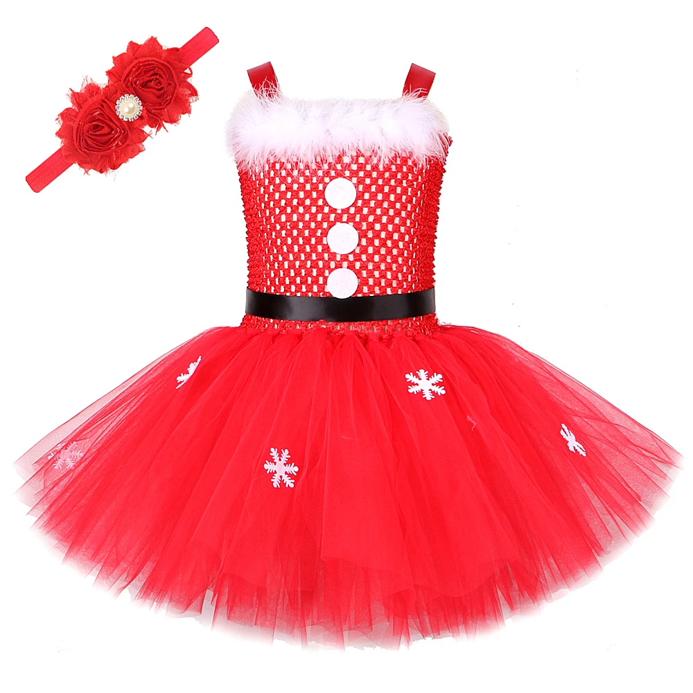 Christmas Red Tutu Dress Girls Snowflake Santa Claus Costume Kids ...