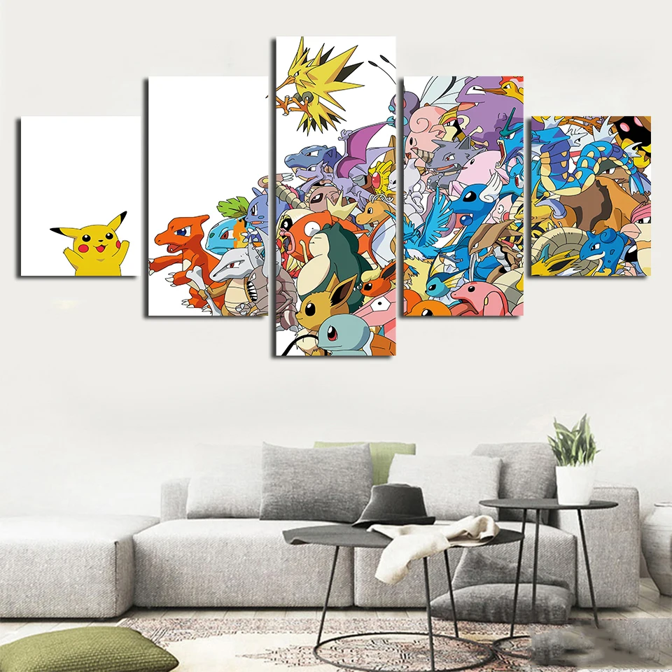 Pokemon Pikachu Painting Canvas 5 Pieces/pcs Wall Art Poster ...
