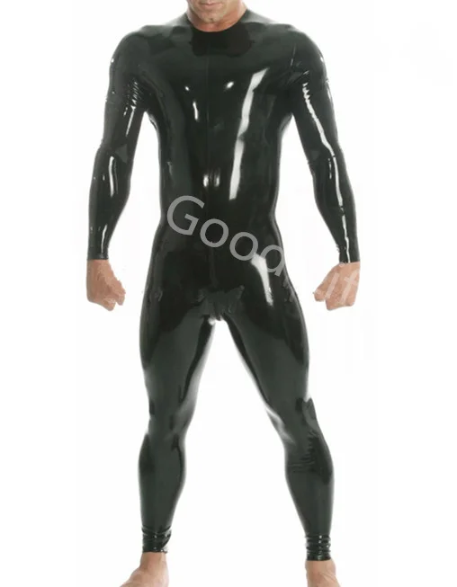 Handmade back crotch zip Round collar latex suit Unitard Sexy Zentai ...