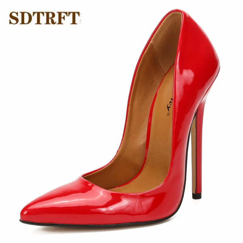 SDTRFT Shallow Mouth Stilettos RED Patent Leather Shoes Woman Pointed ...