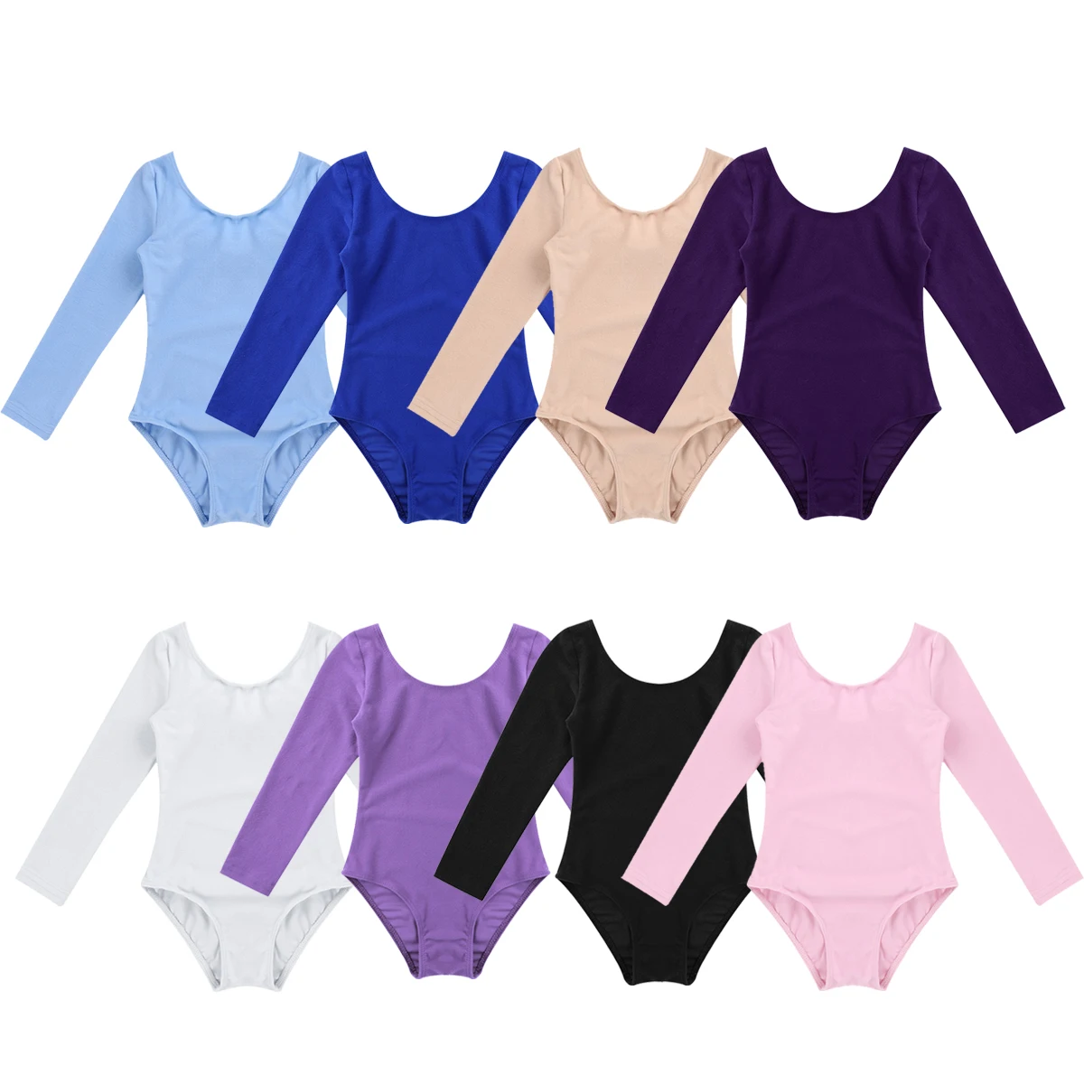 Kids Girls Ballet Leotards Gymnastics Costume Long Sleeve Solid Color ...