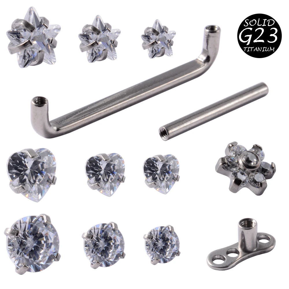 1PC G23 Titanium Christina Vertical Hood Piercings CZ Gem Dermal Anchor ...