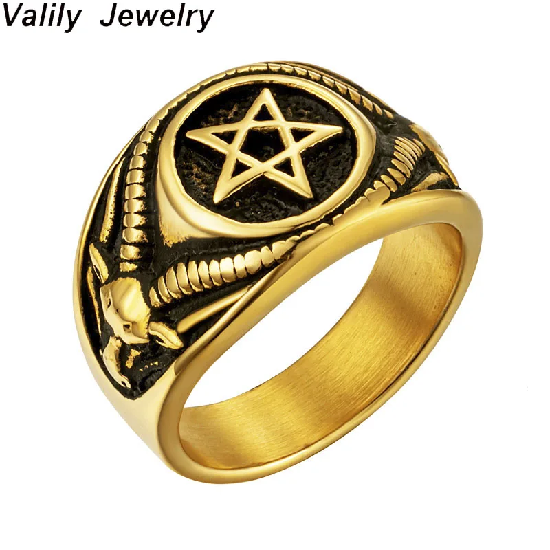 Valily Stainless Steel Pentagram Rings Satan Baphomet Goat Devil Demon ...