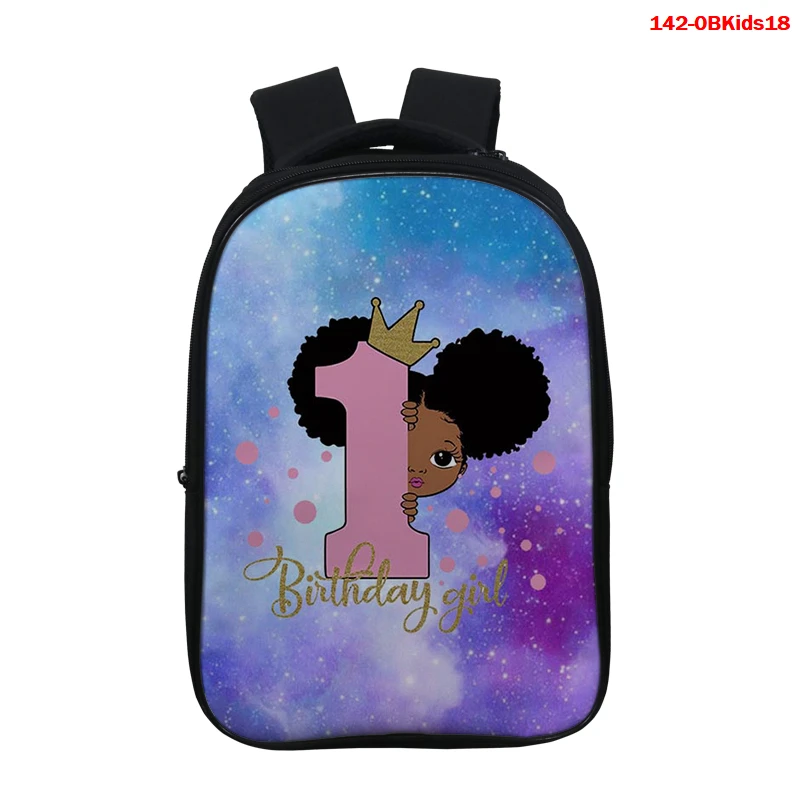3D Print Brithday Black Kids Number Backpack Girls Schoolbag Zipper Hip ...