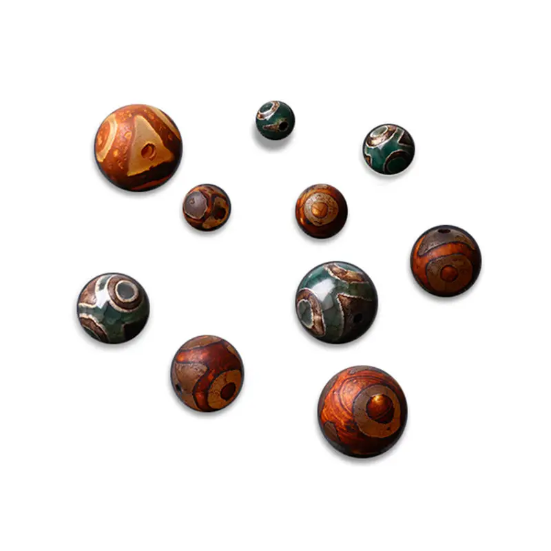 10PCS-8mm-Tibetan-Dzi-3-eye-Dzi-Real-Agates-Round-Beads-Multi-Stone ...