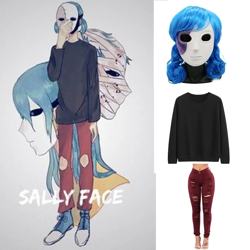 Disfraz-de-Cosplay-de-Sally-Face-conjunto-completo-de-Top-negro-fino ...