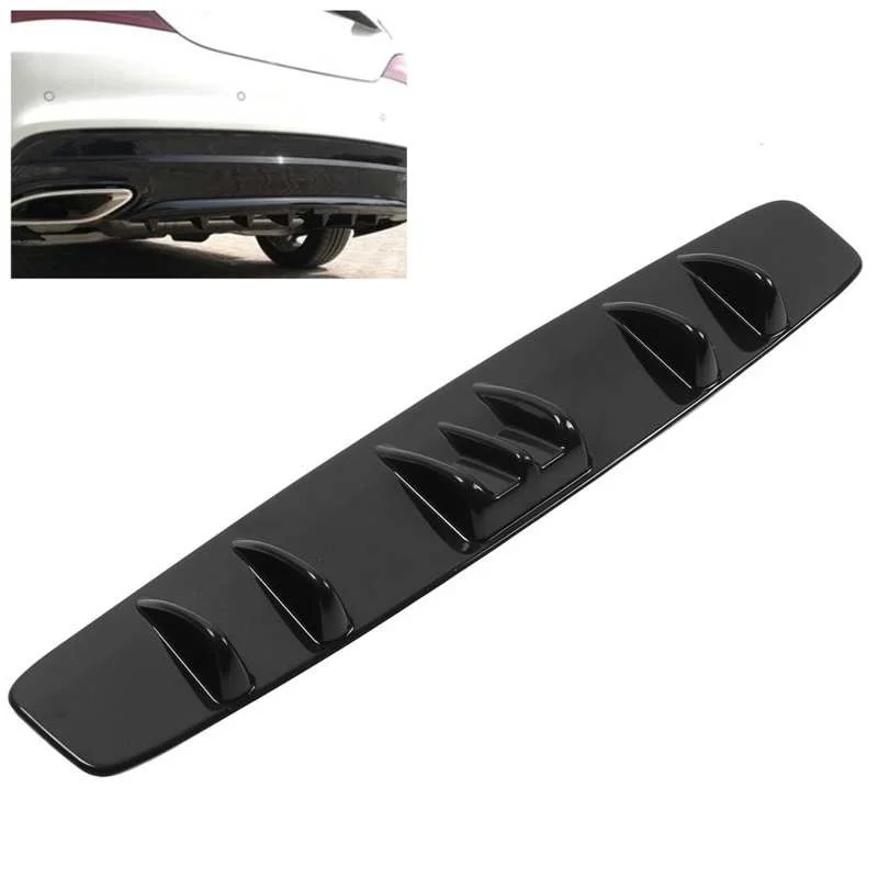 Universal Rear Spoiler Shark Fin Tail Bumper Diffuser Lip Glossy Black ...