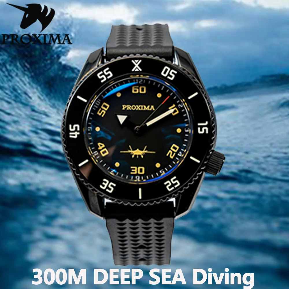 Proxima PX1683 New Black Diver Watch For Men 300M Waterproof Mechanical ...