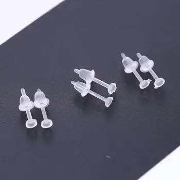 100 Set Hypoallergenic Simple Plastic Earrings Clear Ear Pins Needle ...