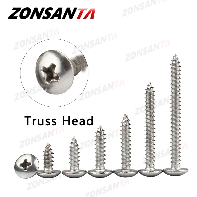 Zonsanta Cross Recessed Truss Head Self-tapping Screw M3 M4 M5 M6 304 Stainless Steel Phillips ...