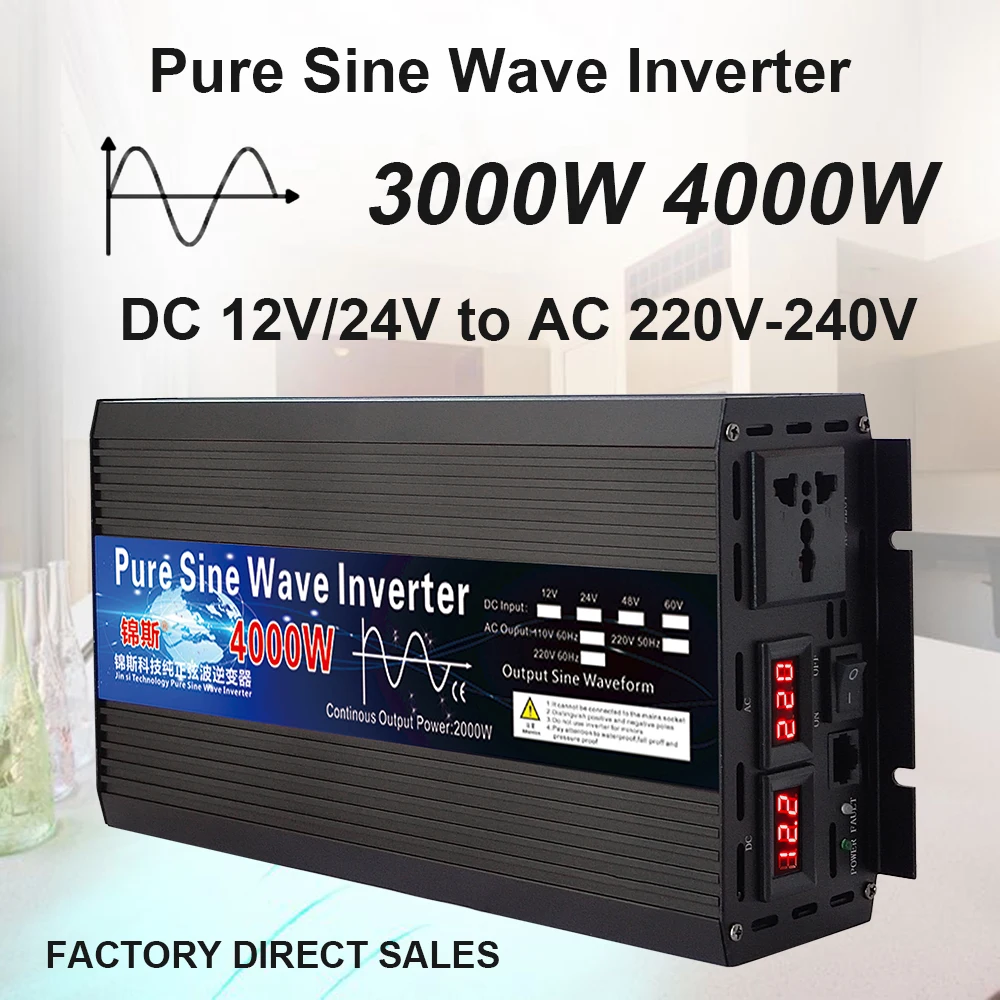 Inversor de onda sinusoidal pura de 12V, 24V, 48V, 60V, 220V, 3000w, 4000w, transformador de ...