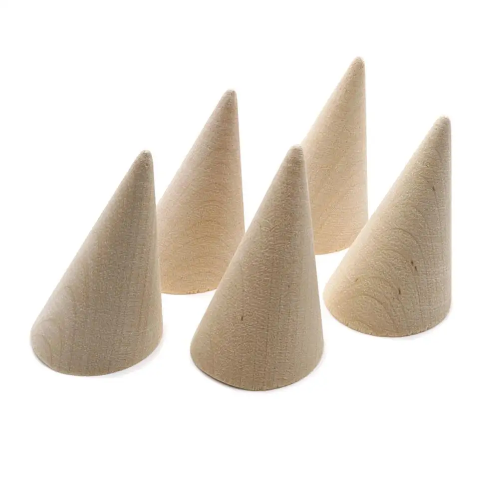 5pcs Unpainted Plain Cone Wooden Ring Jewelry Display Stand Organize ...