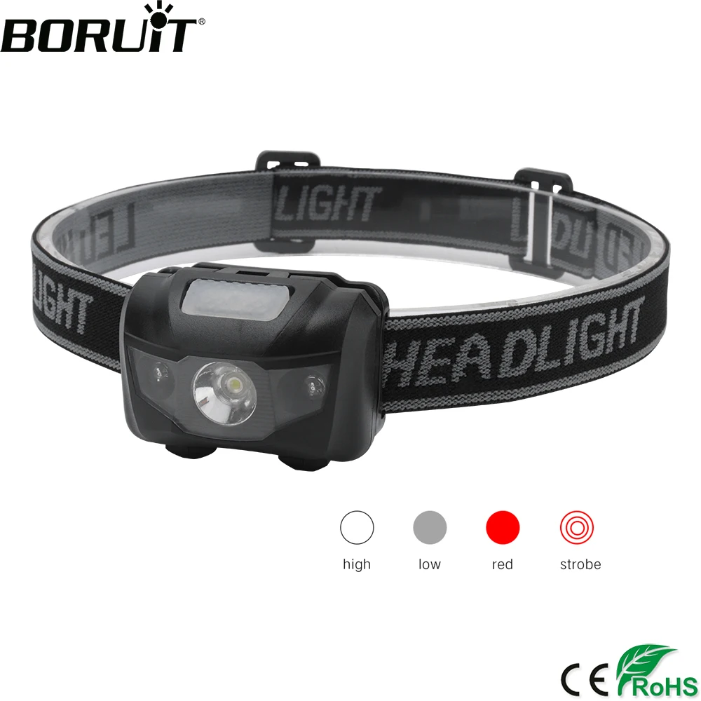 BORUiT 3W Powerfull Mini Headlamp Red Light LED Headlight 4-Mode ...
