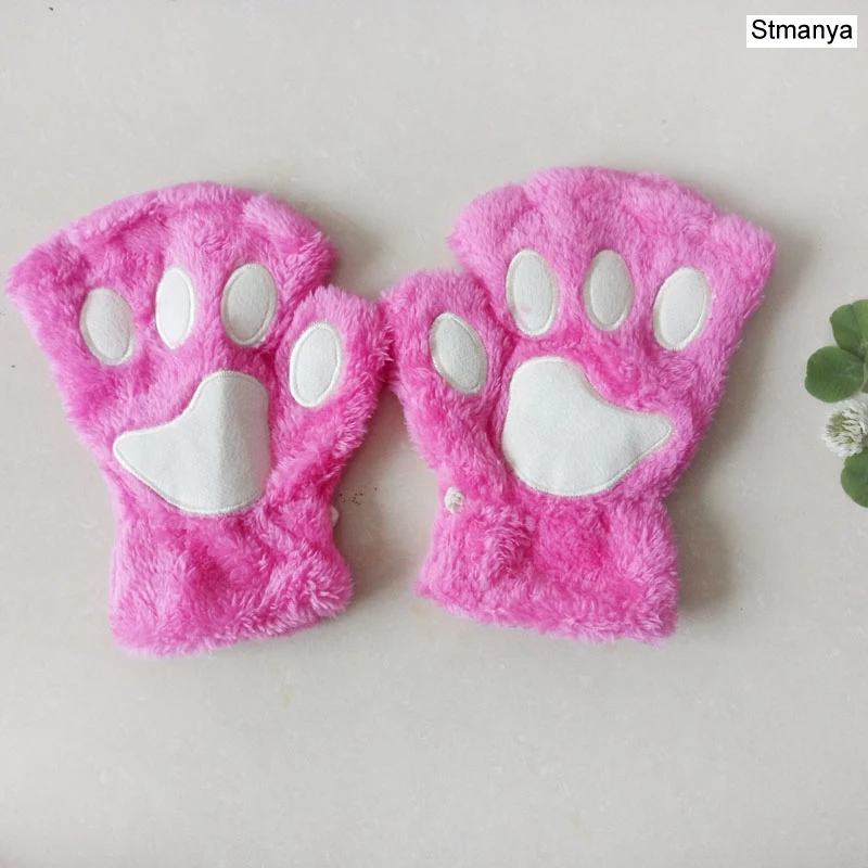 New Women Cute Cat Claw Paw Plush Mittens Warm Soft Plush Short ...