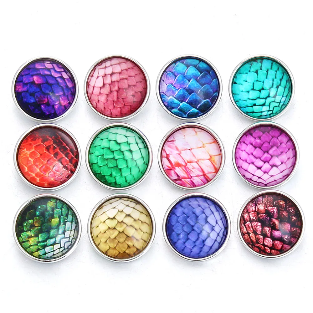 10pcs/lot New 18mm Snap Jewelry Colorful Fish Scales Pattern 18mm Glass ...