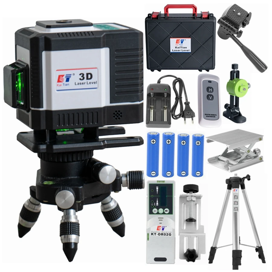 Kaitian receptor de Nivel láser verde, herramienta de soporte, Cruz automática electrónica, 12 ...