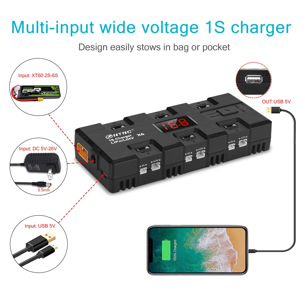 HTRC X6 Battery Charger 3.7V 1S LiHv Lipo Battery Charger with MICRO MX ...