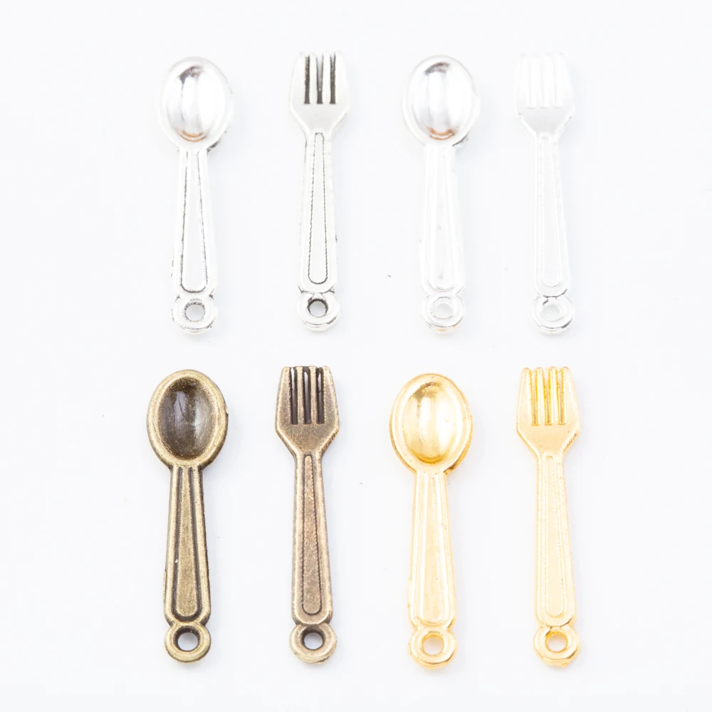 Gold Color Zinc Alloy Charms, Garfo e Colher Pingente, Fits Pulseira ...