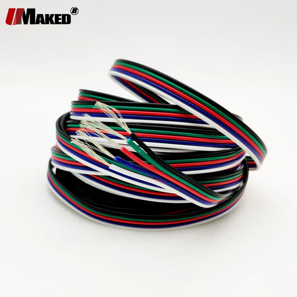 5m 10m 50m 5Pin 22AWG LED cable Channels RGBWW Tinned Copper Wire for ...