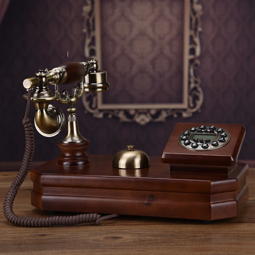 Wooden Retro Desk Phone Vintage Single Landline Telephone With Push ...