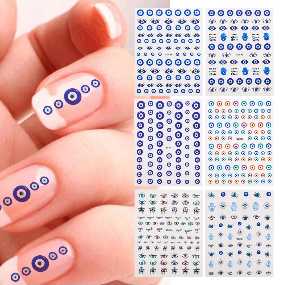 Blue Evil Eye Pattern Nail Art Sticker Long Lasting Self adhesive 3D ...
