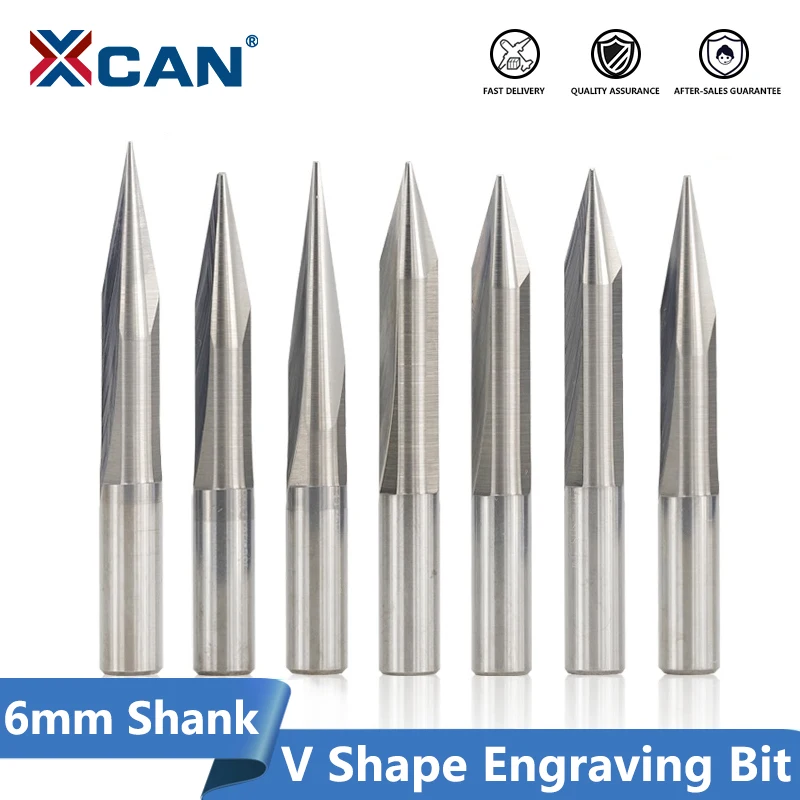 Xcan Cnc Carving Bit 6mm Shank 15/20/25/30 Degrees V Shape End Mill Cnc ...