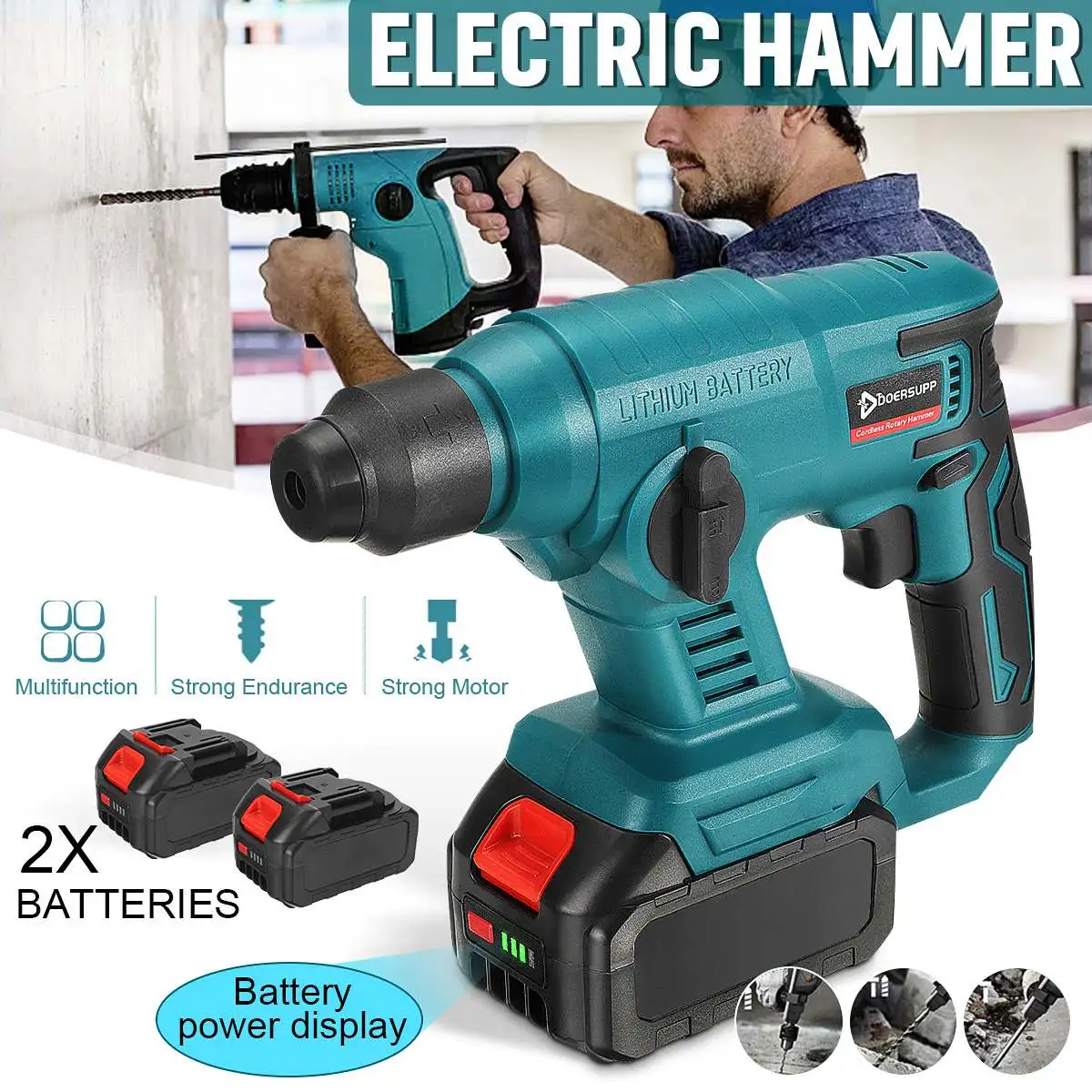 1000W-Rechargeable-Electric-Rotary-Hammer-15000mAh-Cordless ...