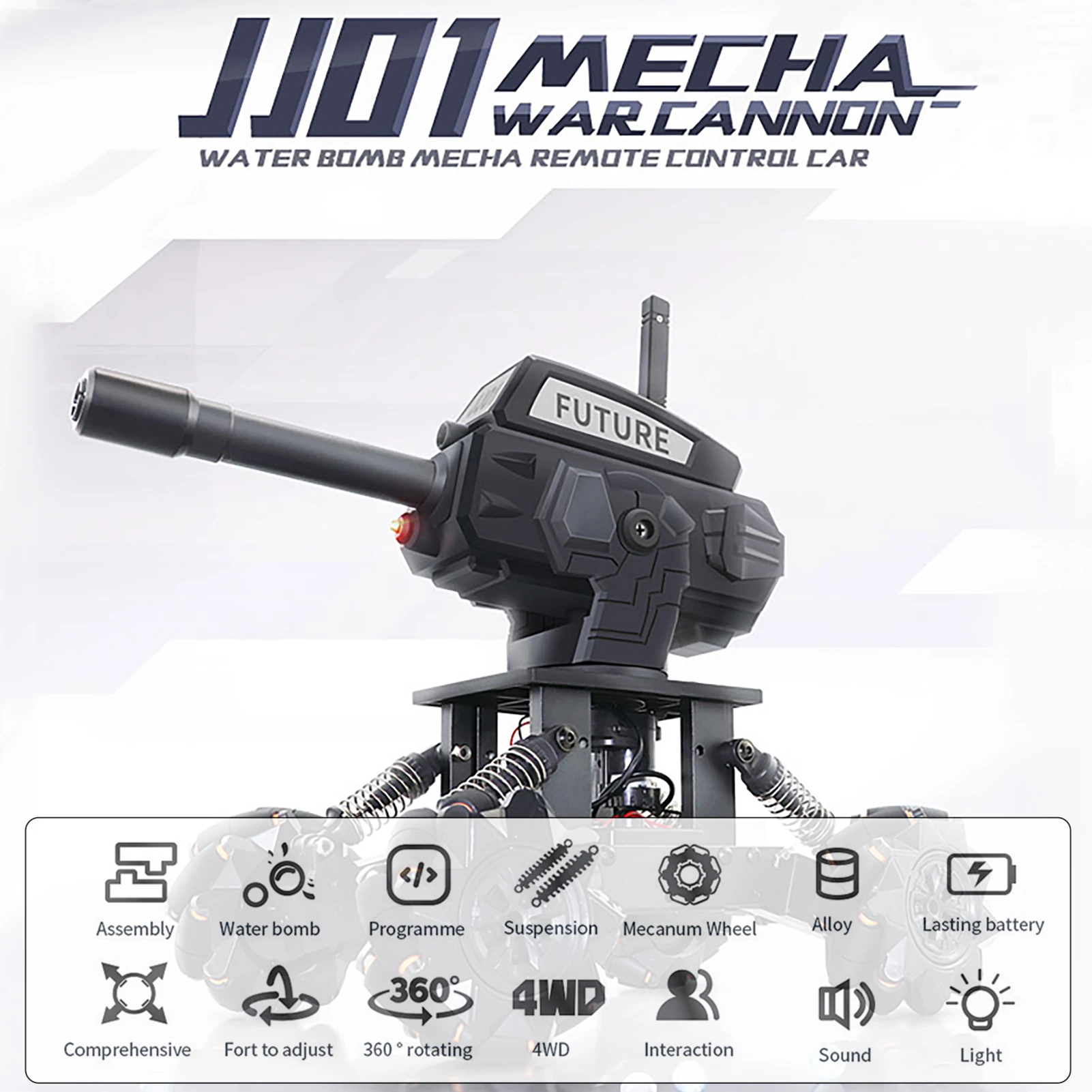 JJ01 DIY 2.4GHz 14CH 4WD Water Bomb Tank Car Alloy Frame Mecha War ...