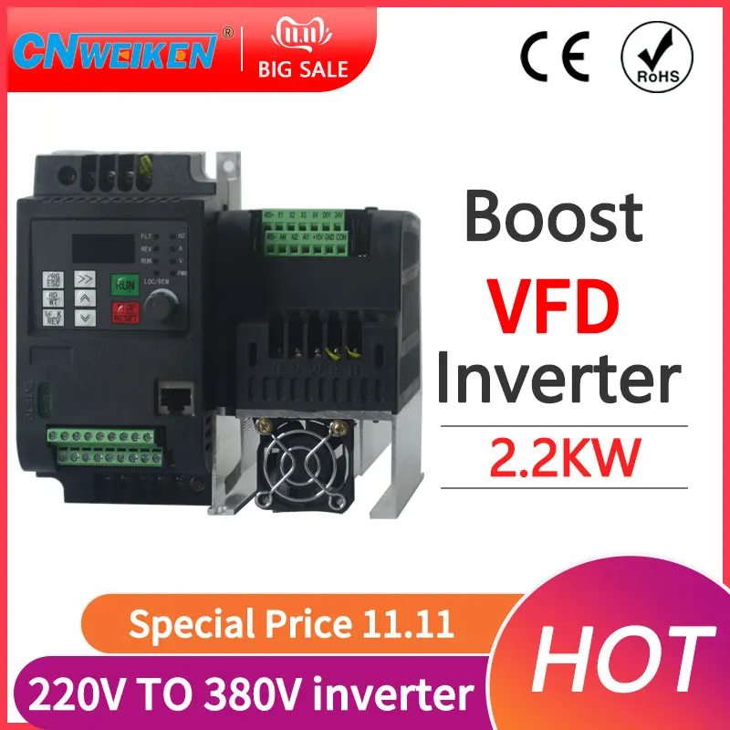 1.5KW 220V to 380V 3 Phase 2HP VFD Variable Frequency Drive Converter ...
