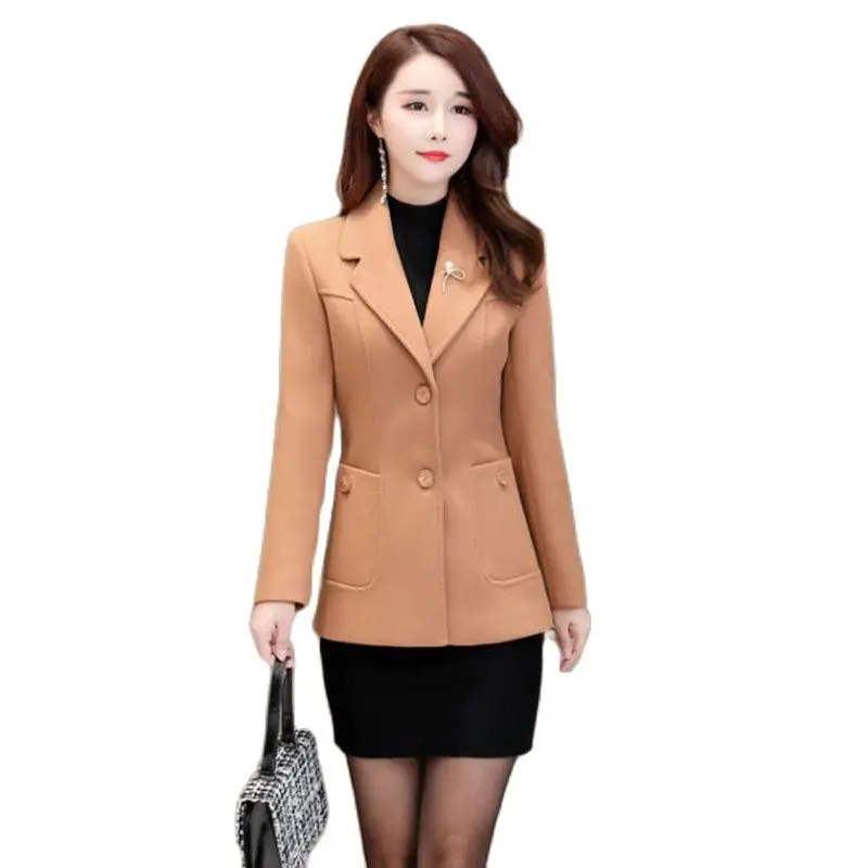 Nova moda primavera outono jaqueta feminina único breasted casaco de lã ...