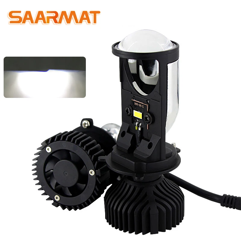 H4 LED Bulb with Mini Projector Lens H4 LED Conversion Kit 9600LM ...