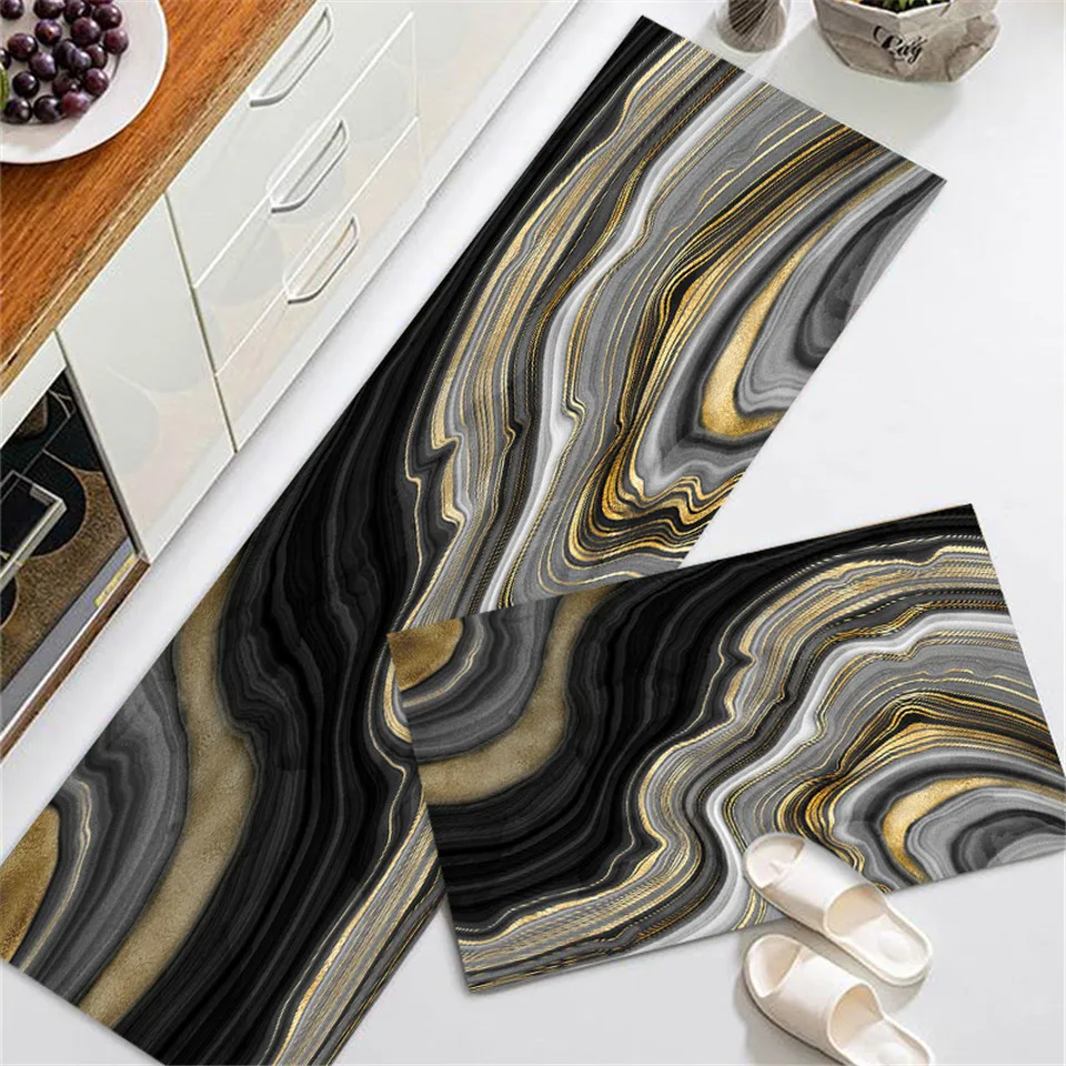 Luxury Black Marble Kitchen Mats For Floor Washable Non slip Entrance ...