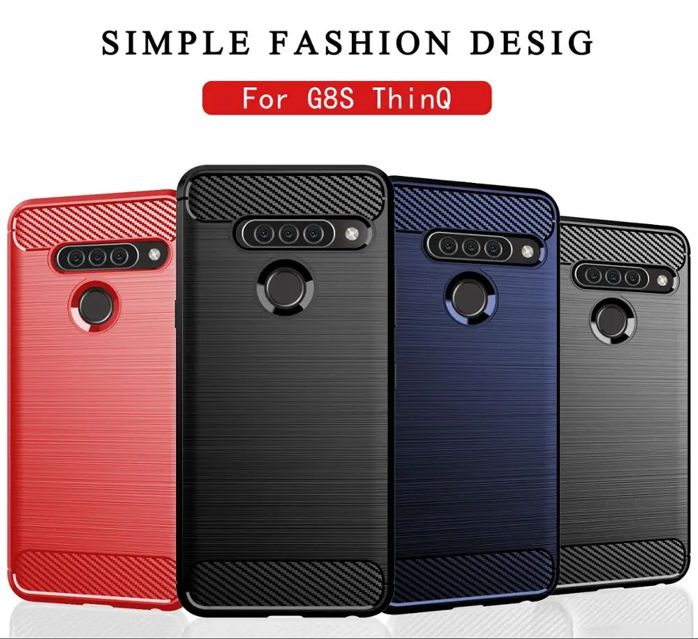 For-LG-G8S-ThinQ-Case-Shockproof-Brushed-Carbon-Fiber-Soft-Bumper-Case ...